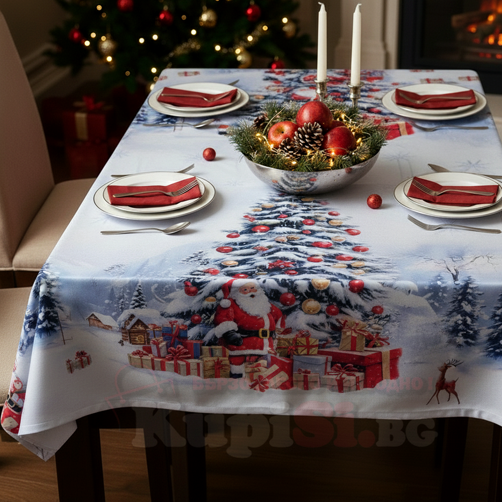 Коледна покривка - Дядо Коледа и елха | Kupisi.bg